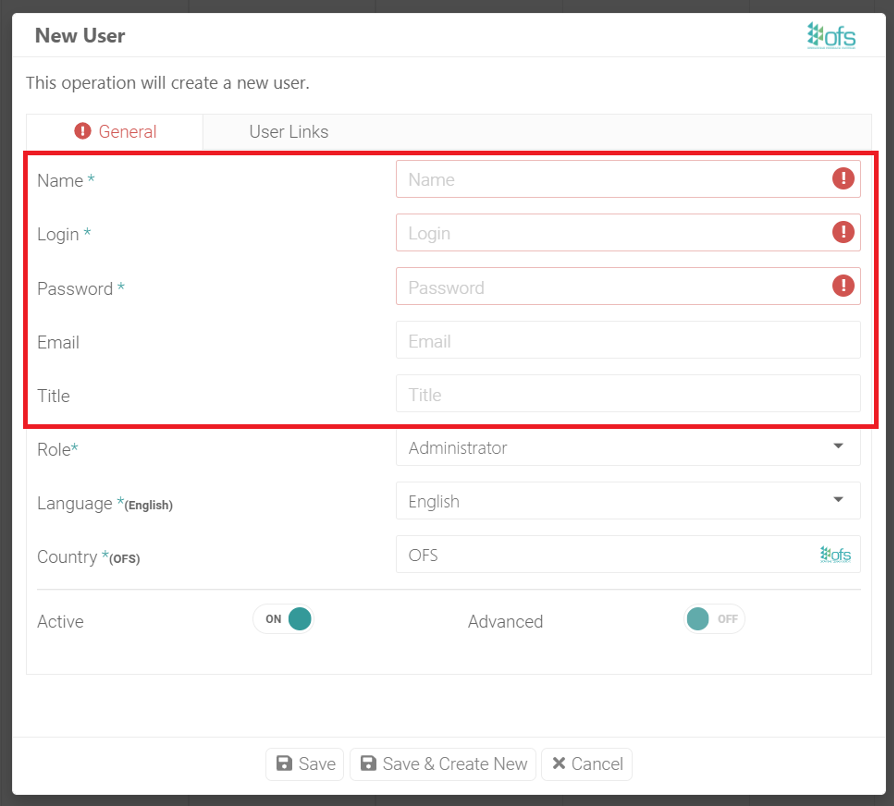 How to create a new user in OFS?