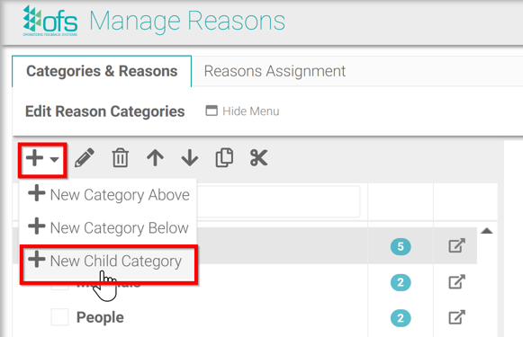 How to add Subcategories within a Reason list?